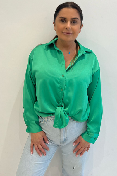 Jayde Green Satin Shirt – Miss Hussy