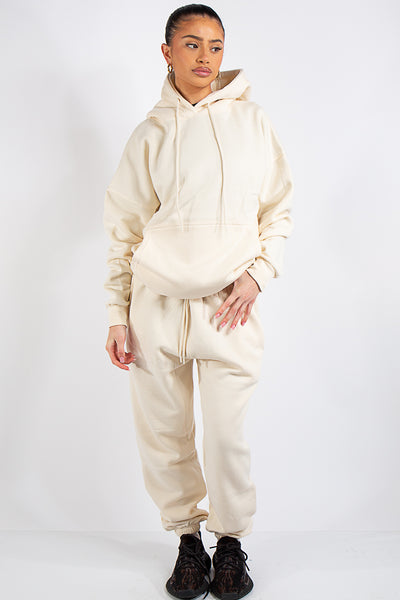 Cream Oversized Hoodie and Joggers Tracksuit Set- Lia – Miss Hussy